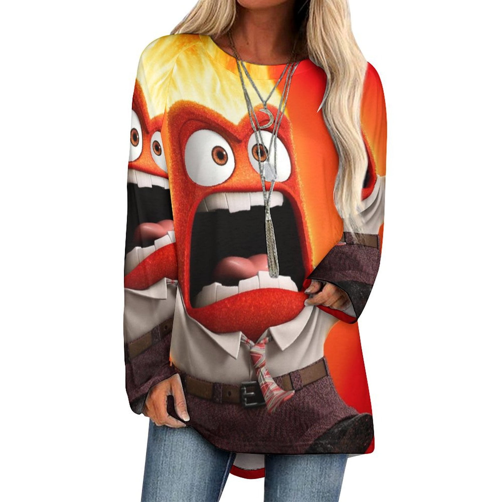 Anger Inside Out Womens Long Sleeve T-Shirt Loose Fit Tops Casual ...
