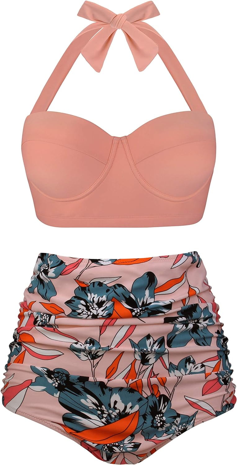 Angerella Women Vintage Polka Dot High Waisted Bathing Suits Bikini Set