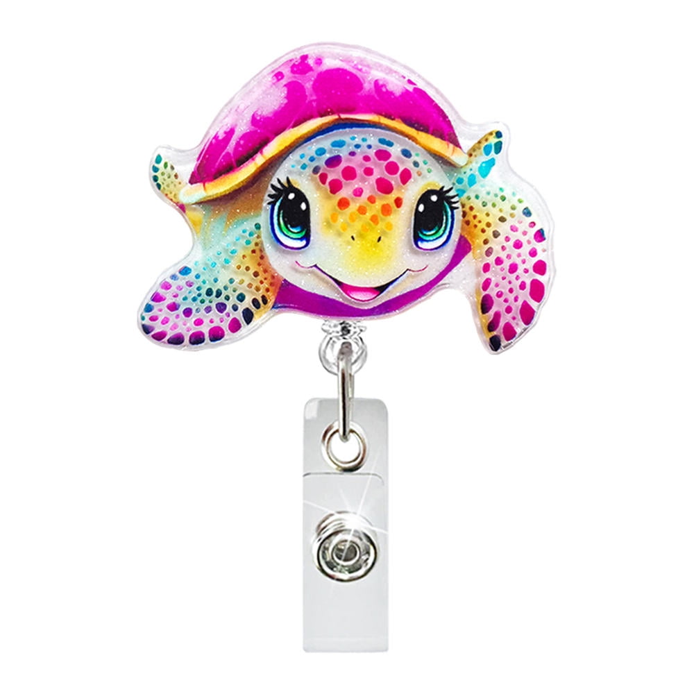 Angfeng Acrylic Colorful Sea Turtle Sea Creature Badge Reel Rotating ID ...