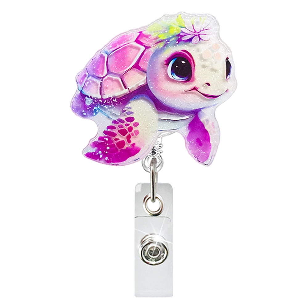 Angfeng Acrylic Colorful Sea Turtle Sea Creature Badge Reel Rotating ID ...