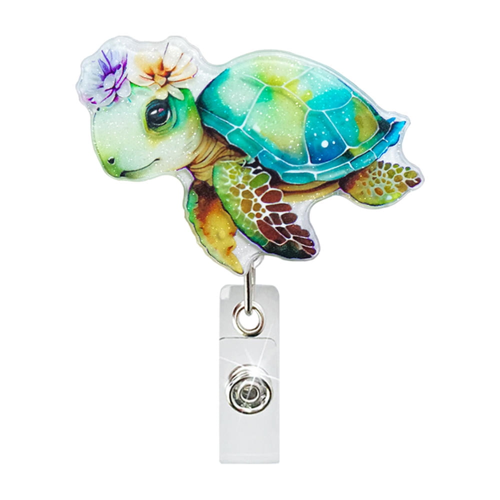 Angfeng Acrylic Colorful Sea Turtle Sea Creature Badge Reel Rotating ID ...