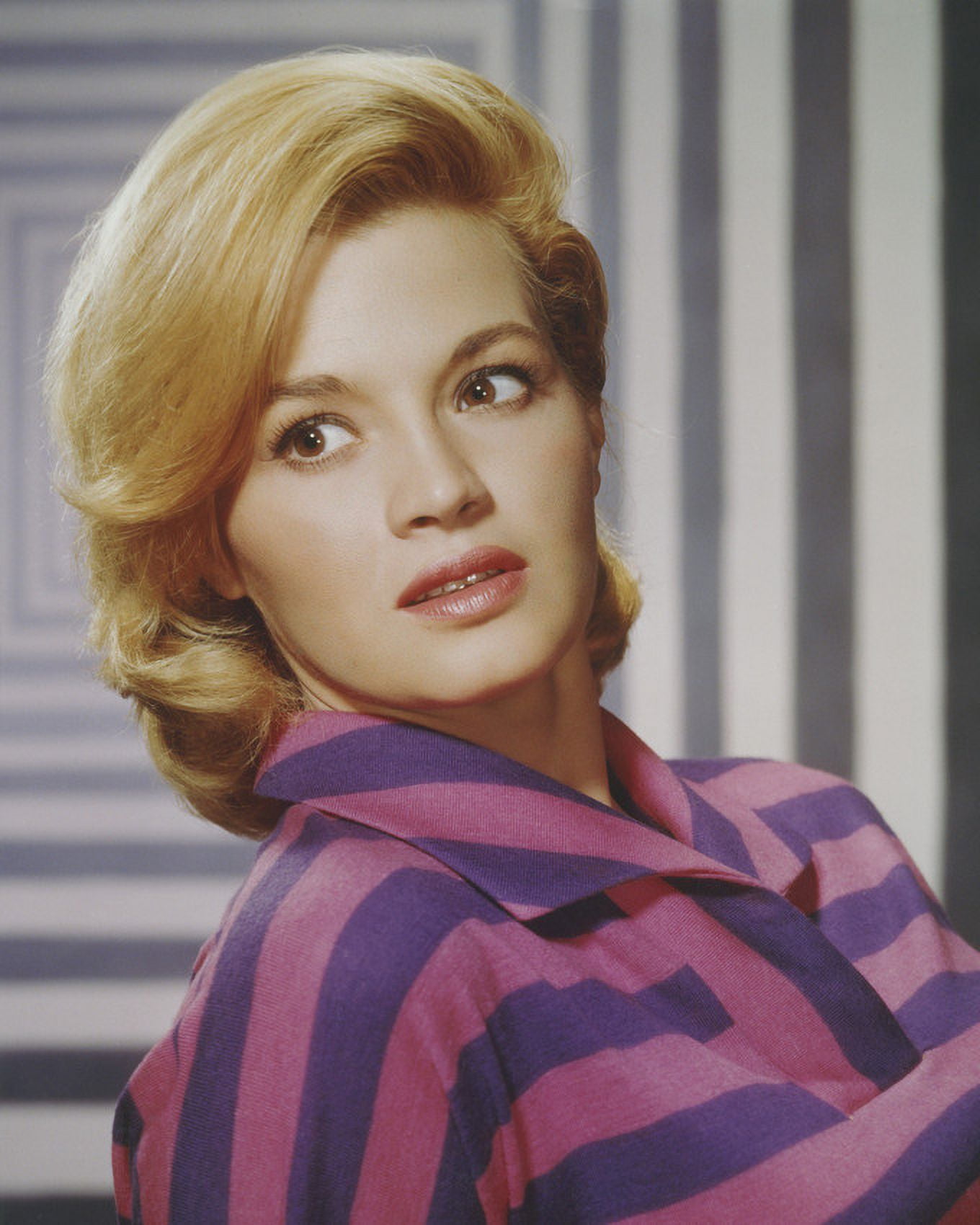 Angie Dickinson Beautiful Studio Portrait In Purple Striped Outfit 1964 ...