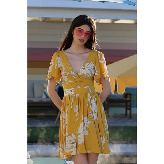 Angie Twist Front Ruffle Sleeve Dress - Walmart.com