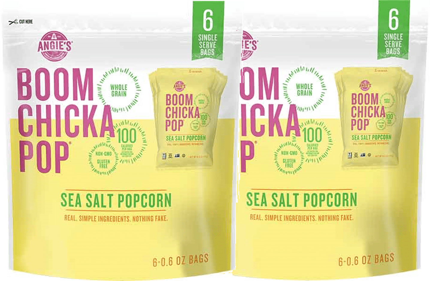 Angie’s BOOMCHICKAPOP Popcorn, 2-Pack 6 Count Bags Sea Salt - Walmart.com