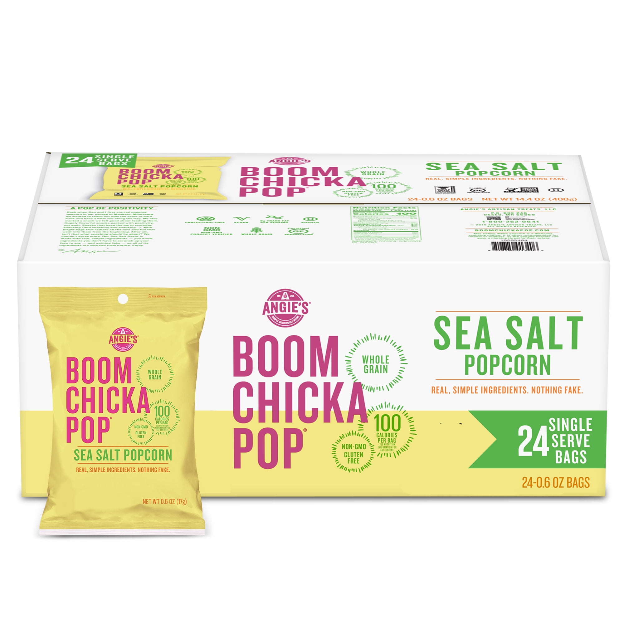 Angie's BOOMCHICKAPOP Sea Salt Popcorn Snack Bags, Low Calories Food, 0 ...