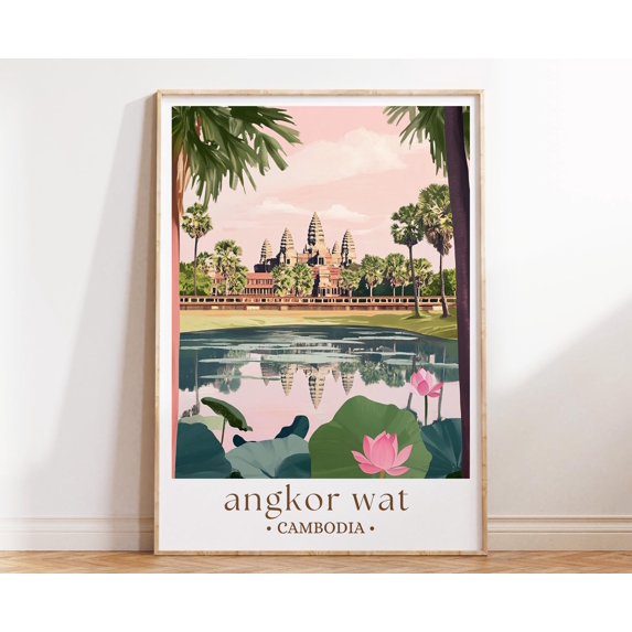 Angkor Wat Cambodia Travel Poster Ancient Temple Art Southeast Asia ...