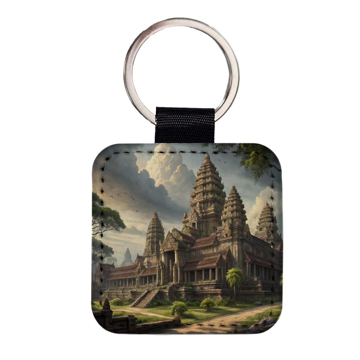 Angkor Wat Hindu Buddhist Temple Cambodia Faux Leather Square Keychain ...