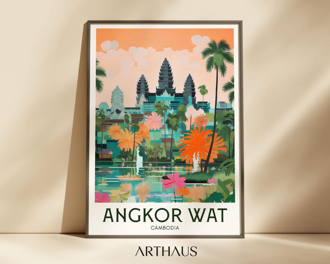 Angkor Wat Travel Poster Cambodia Poster Colorful Art Vintage Wall ...