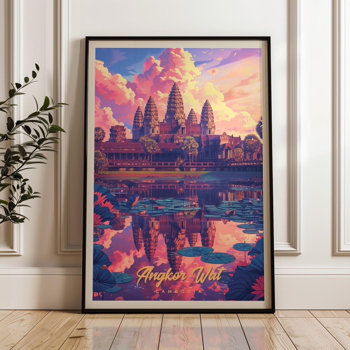 Angkor Wat Travel Poster - Cambodia Wall Art Print, Illustration Poster ...