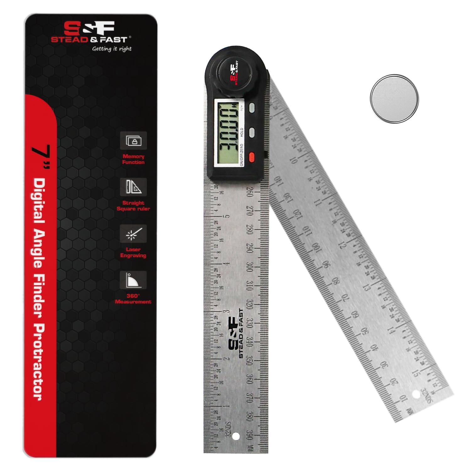 Angle Finder Tool Digital 7 Inch / 200 mm Stainless Steel DPRAF-7-B, Digital Protractor Display ...