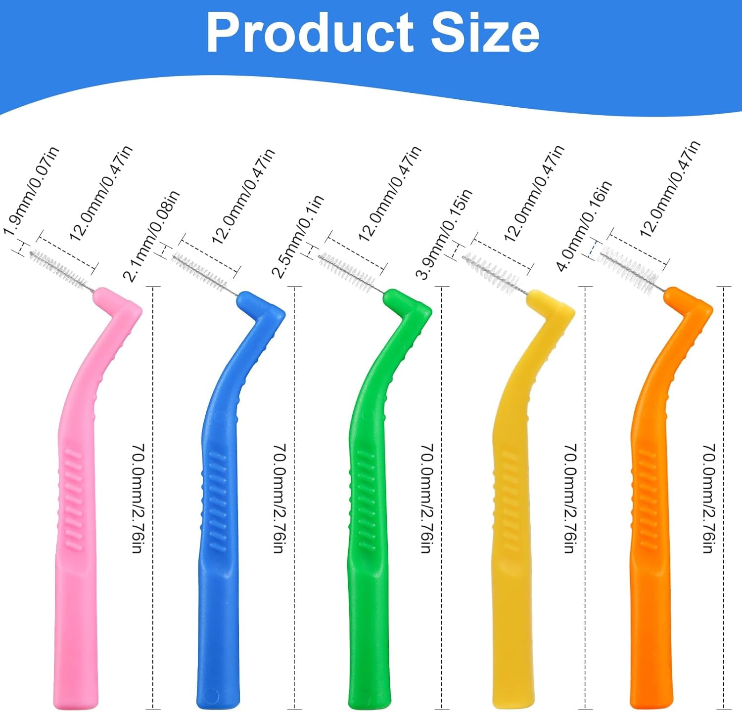 Angle Interdental Brushes, 50 Count, Tight Sizes 0.7mm Dental Floss ...