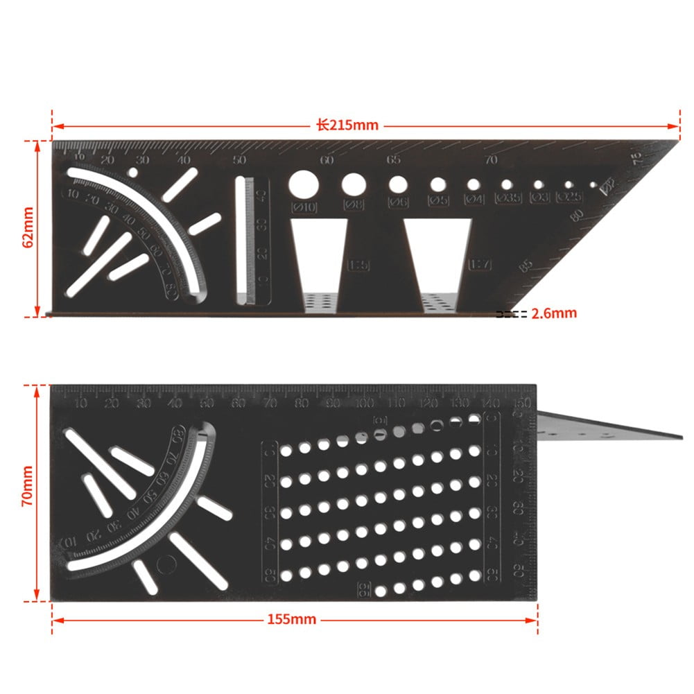 Angle Ruler Square Size Measure Ruler, 45/90 Degrees Marking Template ...