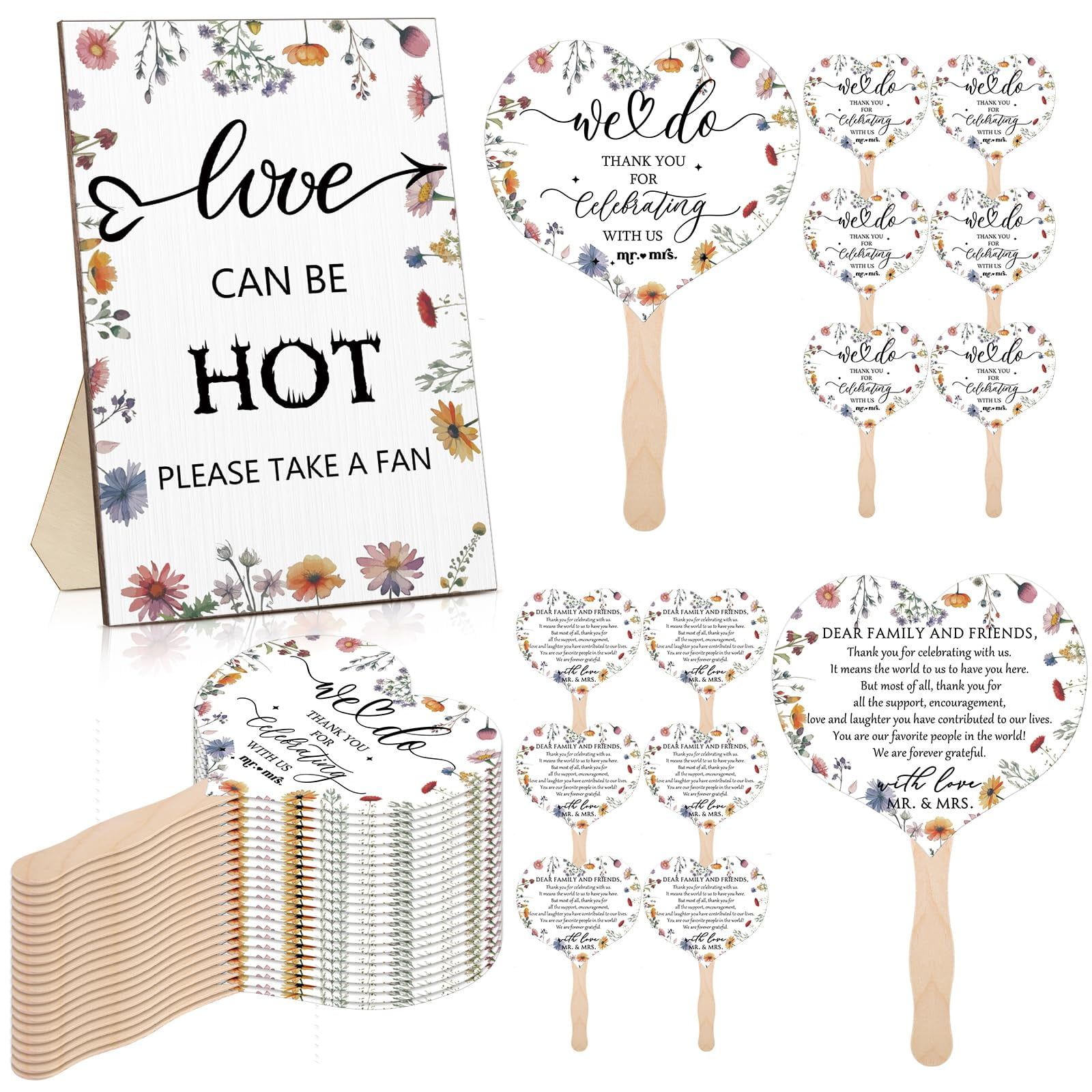 Anglechic 51 Pcs Wedding Fans for Guests Wedding Favor Paper Fans with ...