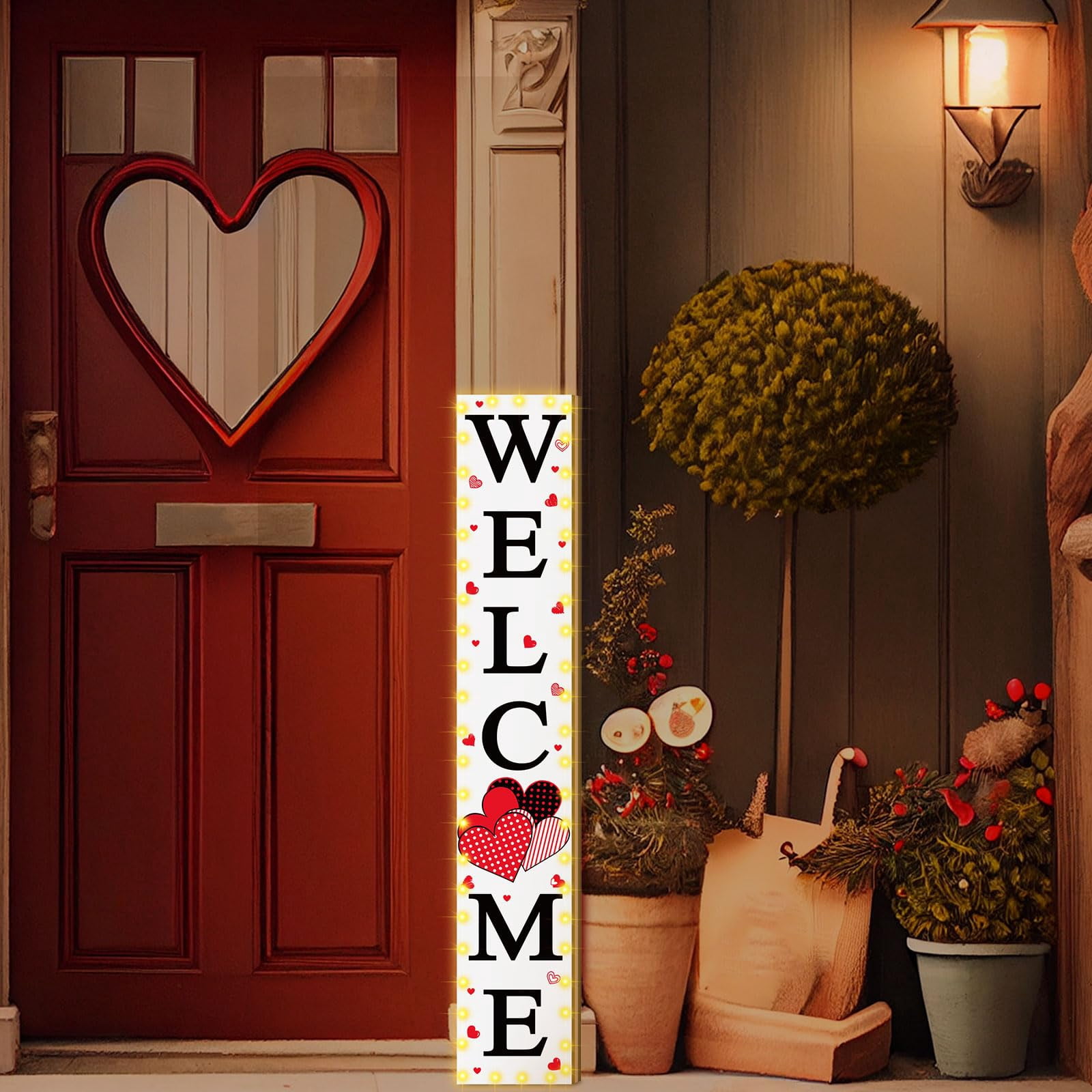 Anglechic Valentine's Day Welcome Sign for Front Porch with LED Light ...