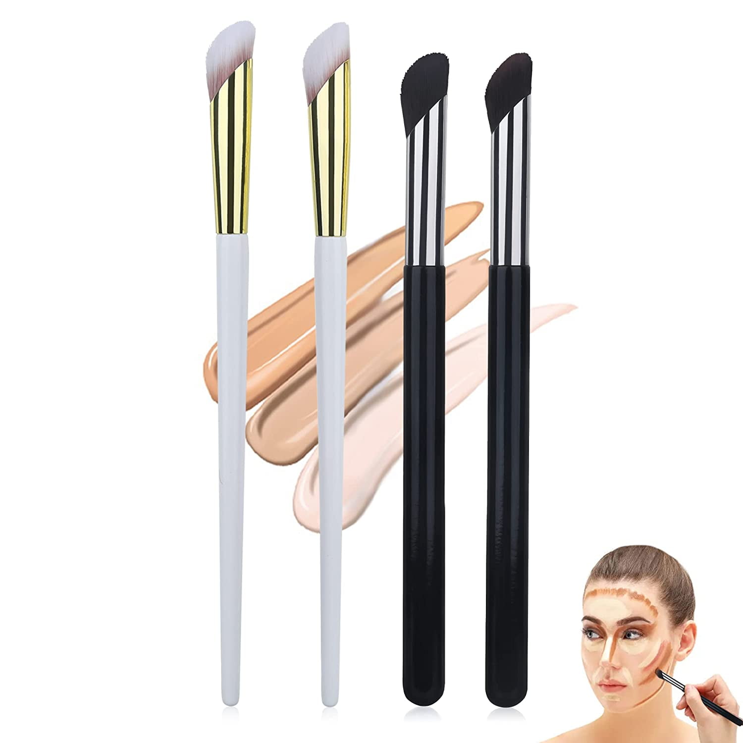Angled Foundation Brush & Mini Concealer Blending Brush Nose Contour ...
