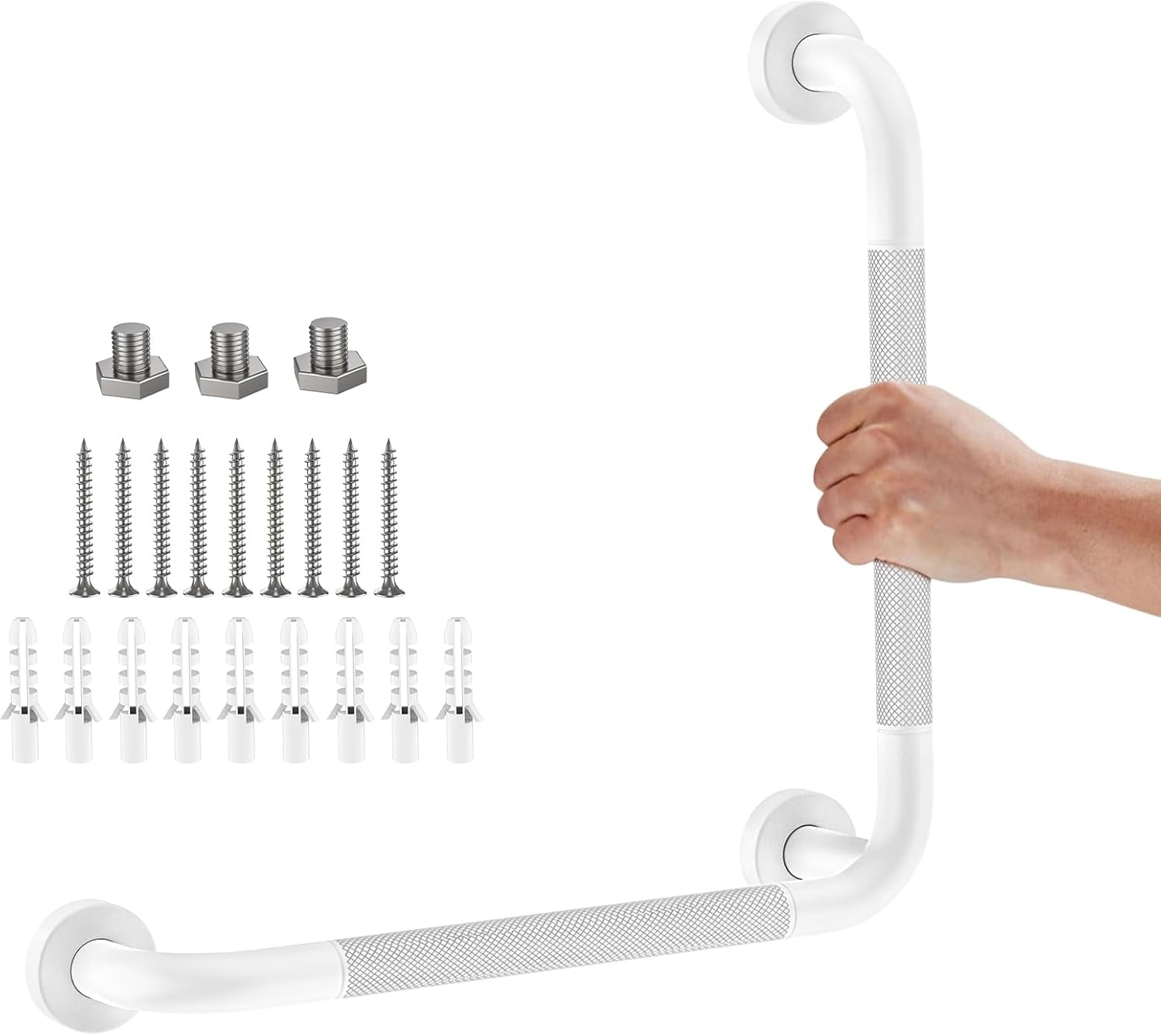 Angled Grab Bar - 16x16 Inch Stainless Steel Knurled Toilet Handles ...
