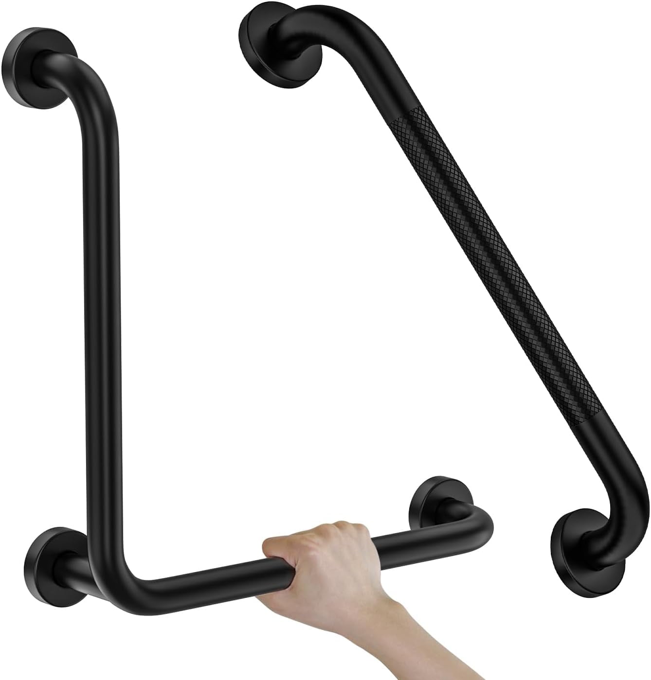 Angled Grab Bar - 16x16 Inch Stainless Steel Knurled Toilet Handles ...