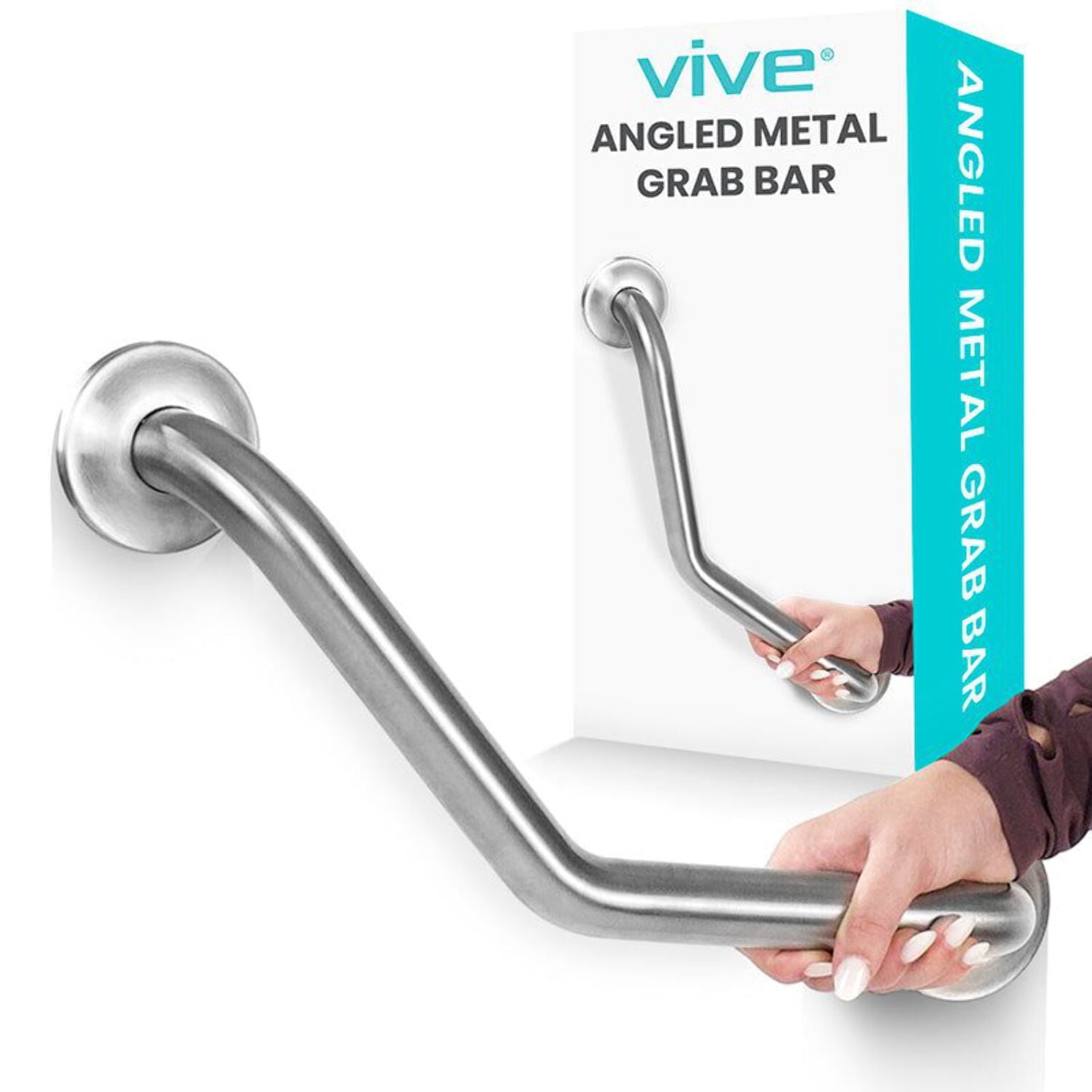 Vive Angled Shower Grab Bar - ADA Compliant 440lbs Support, 16in Grip ...