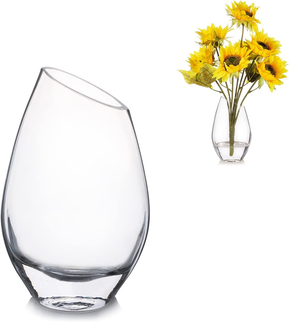 Angled Rim Clear Glass Vase 4.5" W 8.0" H, ative Flower Vase for Home ...