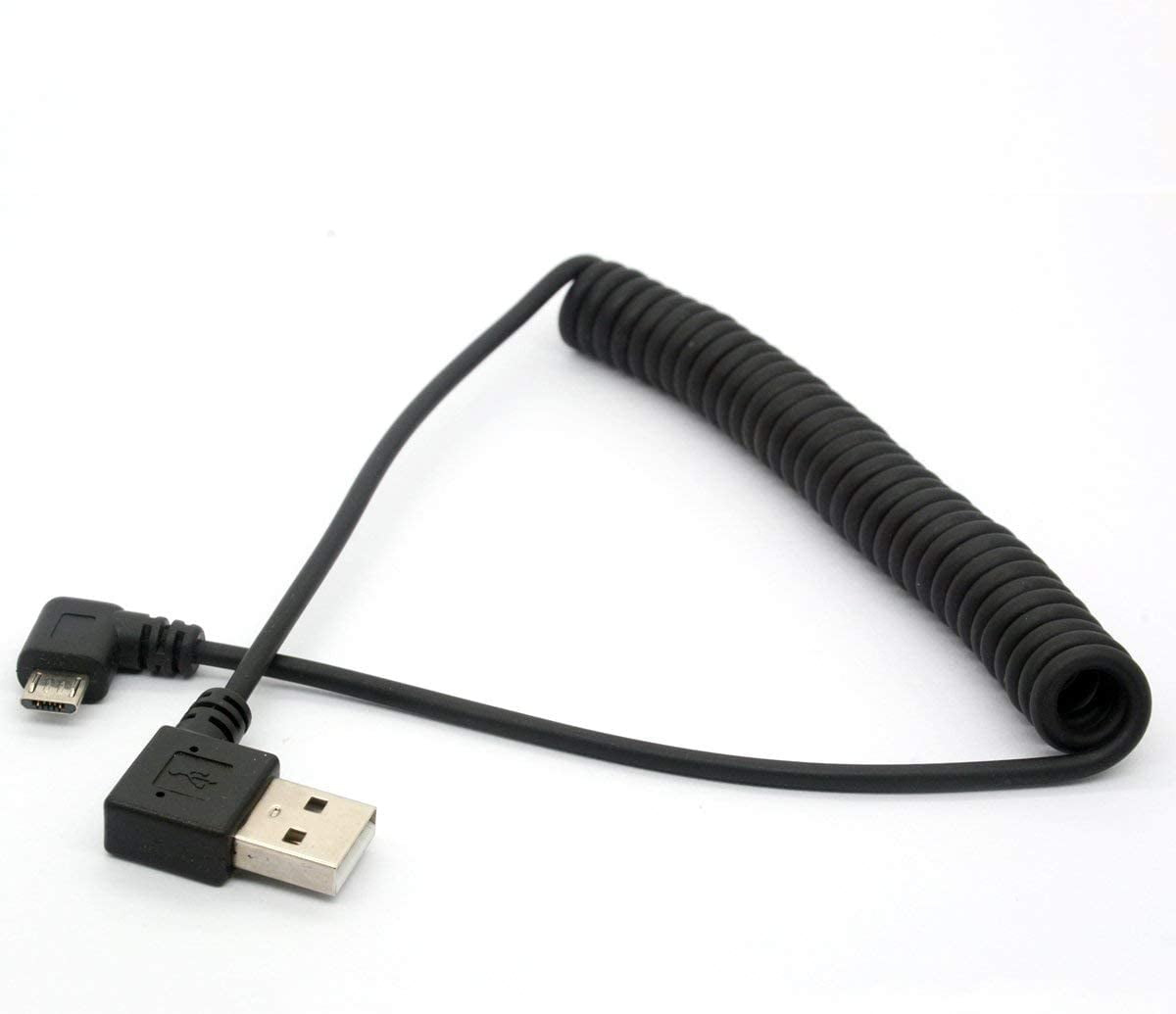 Angled USB Cable, Spring Coiled USB to Micro-USB Extension Cord 90 ...