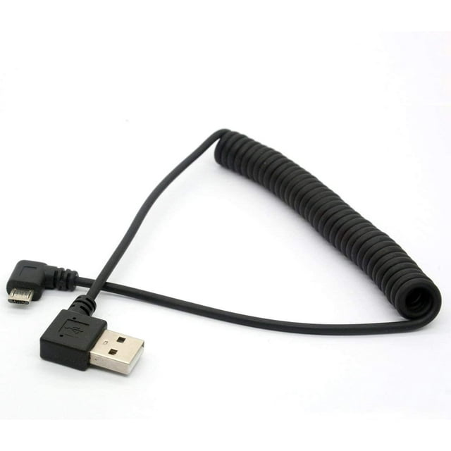 Angled USB Cable, Spring Coiled USB to Micro-USB Extension Cord 90 ...