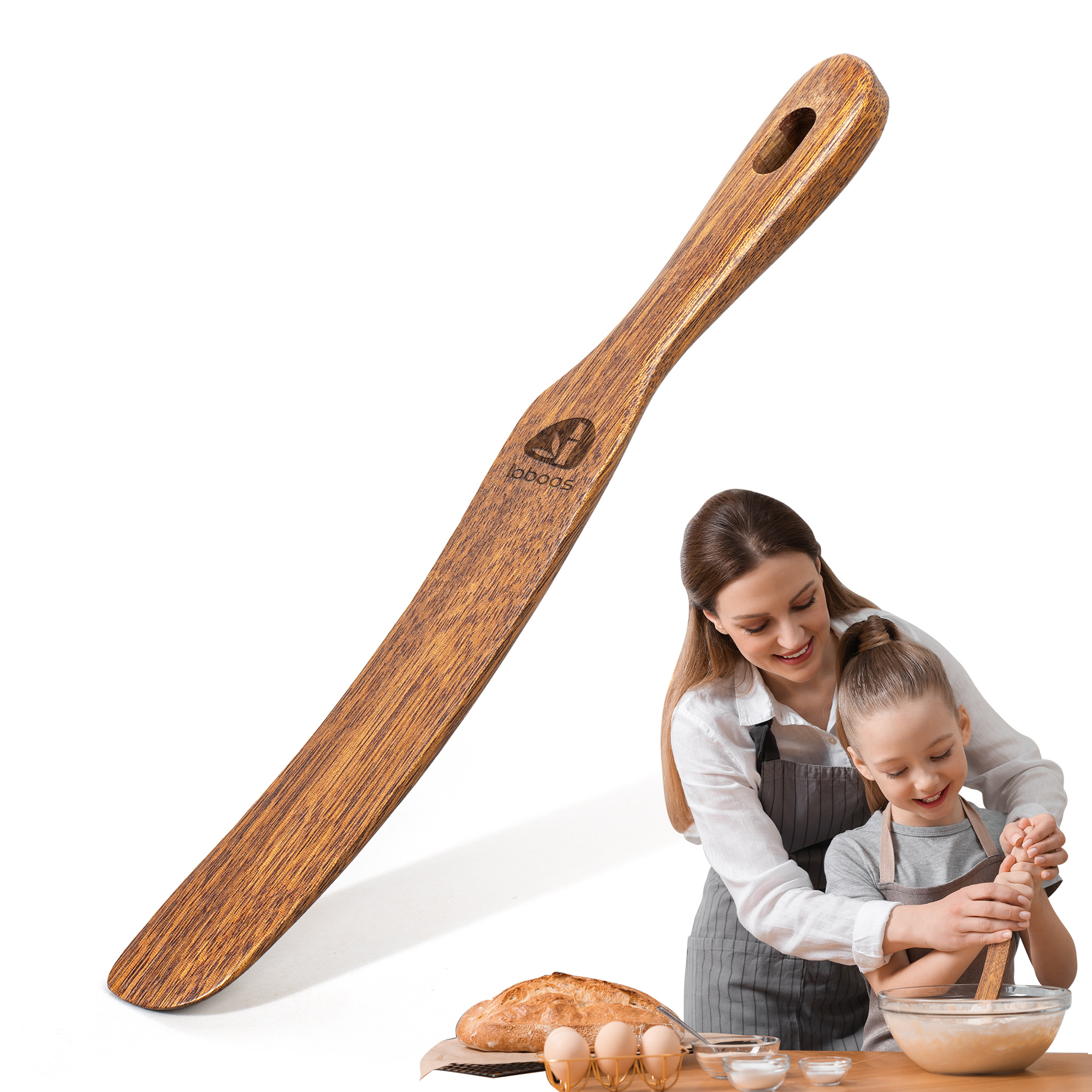 Angled Wooden Bread Spatula – 11” Long Teak Stirring Tool with ...