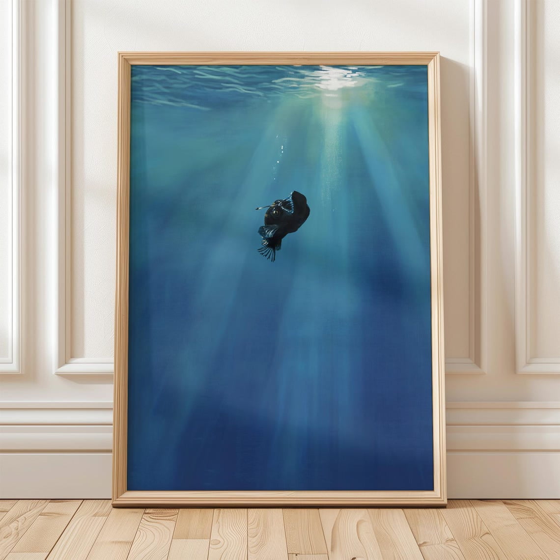 Angler Fish Art Print, Mysterious Ocean Wall Art, Dark Blue Deep Sea ...