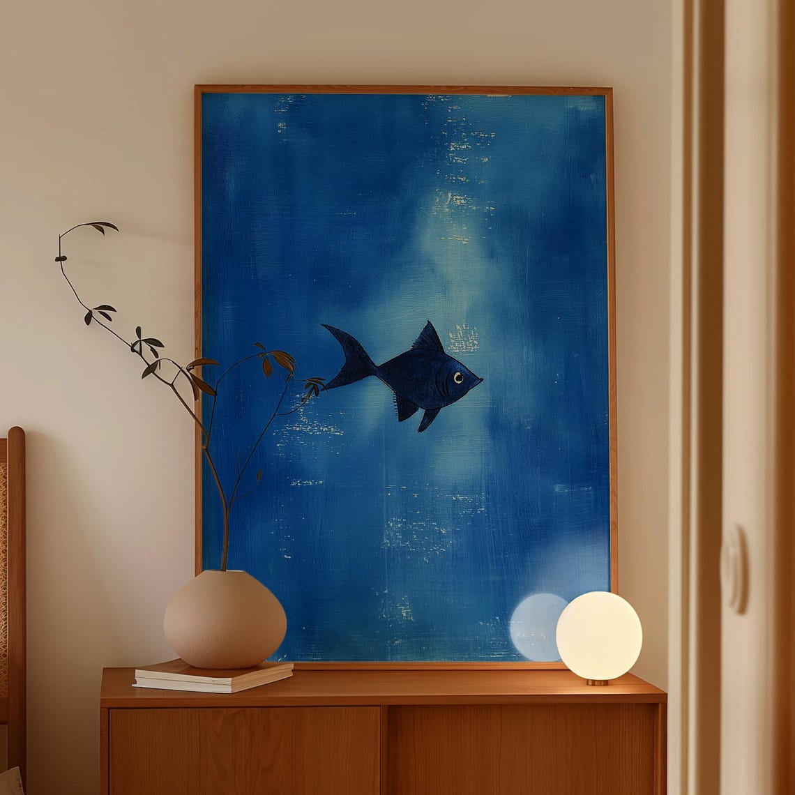 Angler Fish Art Print, Mysterious Oceandark Blue Deep Sea Aquatic ...