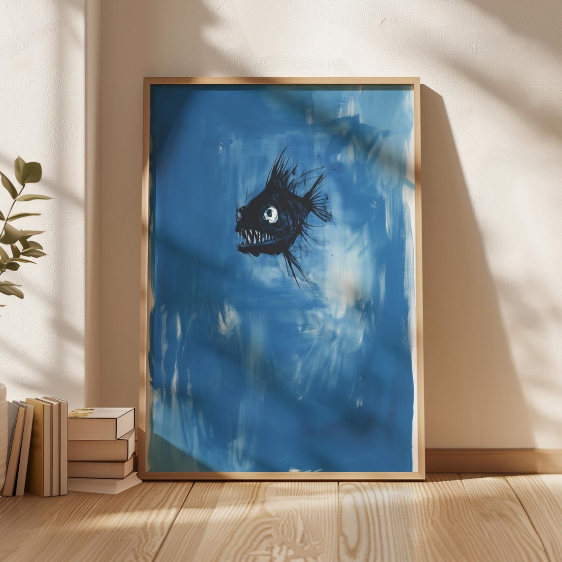 Angler Fish Art Print, Mysterious Oceandark Blue Deep Sea Aquatic ...