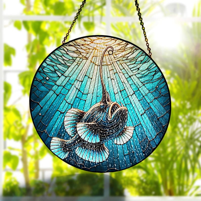 Angler Fish Glass Suncatcher, Unique Anglerfish Window Art, Deep Ocean ...
