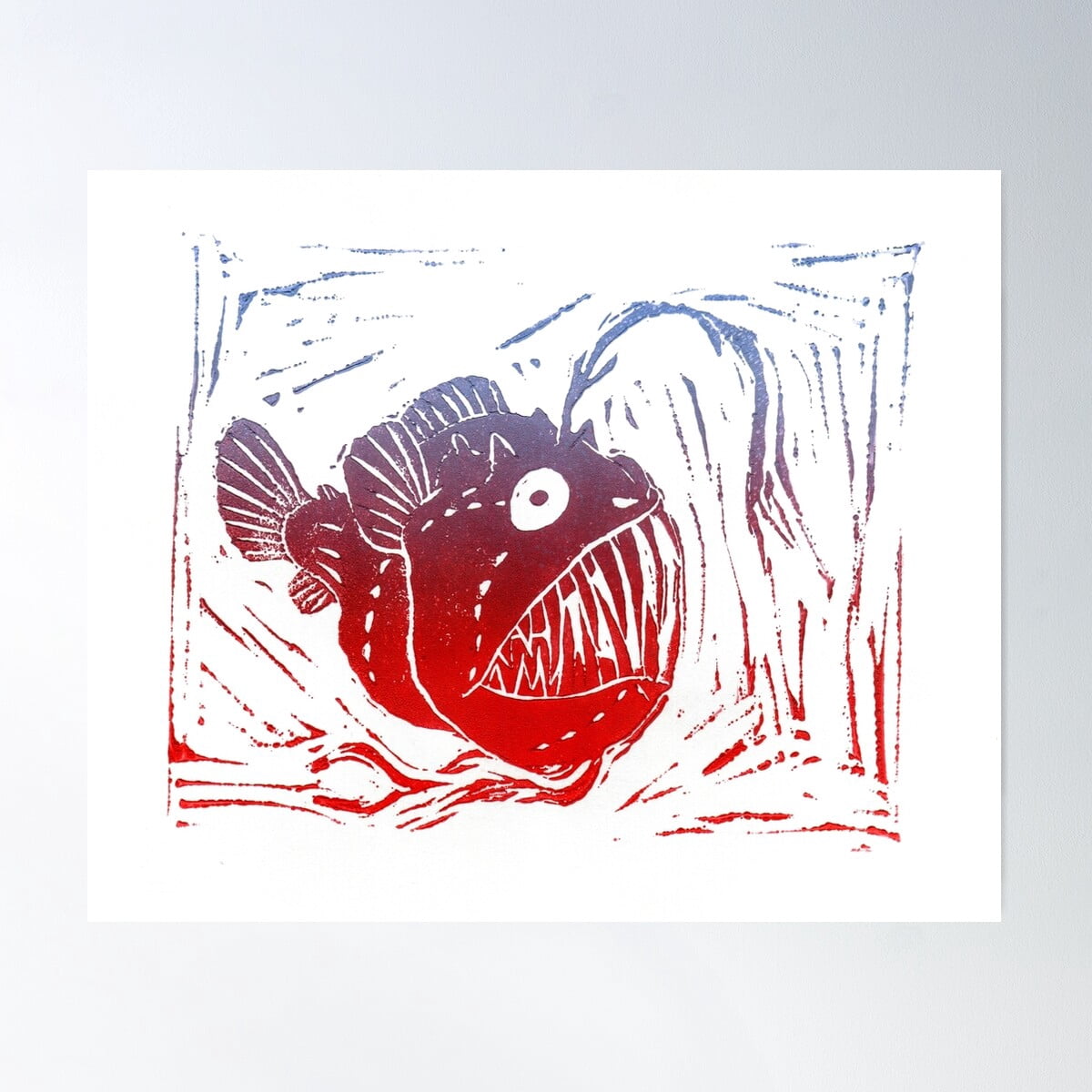Angler Fish Red Poster Wall Art, Modern Wall Decor For Living Room ...