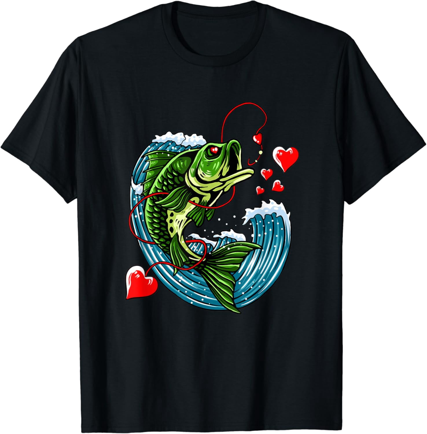 Angler Fishing Love Day Love Bass Fish Heart Fisherman T-Shirt ...