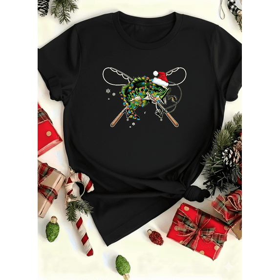Angler Lights Cheer Fishing Rod Christmas Holiday Humor Unisex T-Shirt ...