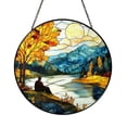 Angler by Lake Stained Glass Style Suncatcher Window Decor, Rustic ...