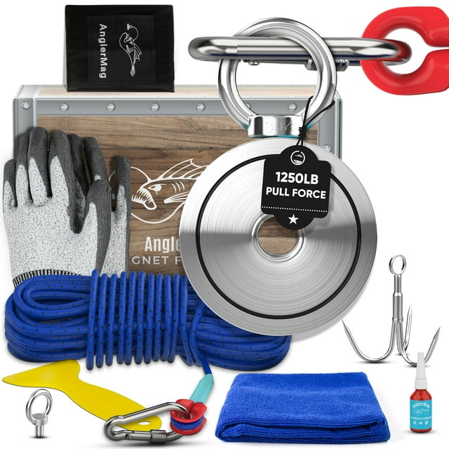 AnglerMag Magnet Fishing Kit, 1250 lbs Double Sided Magnet with Rope ...