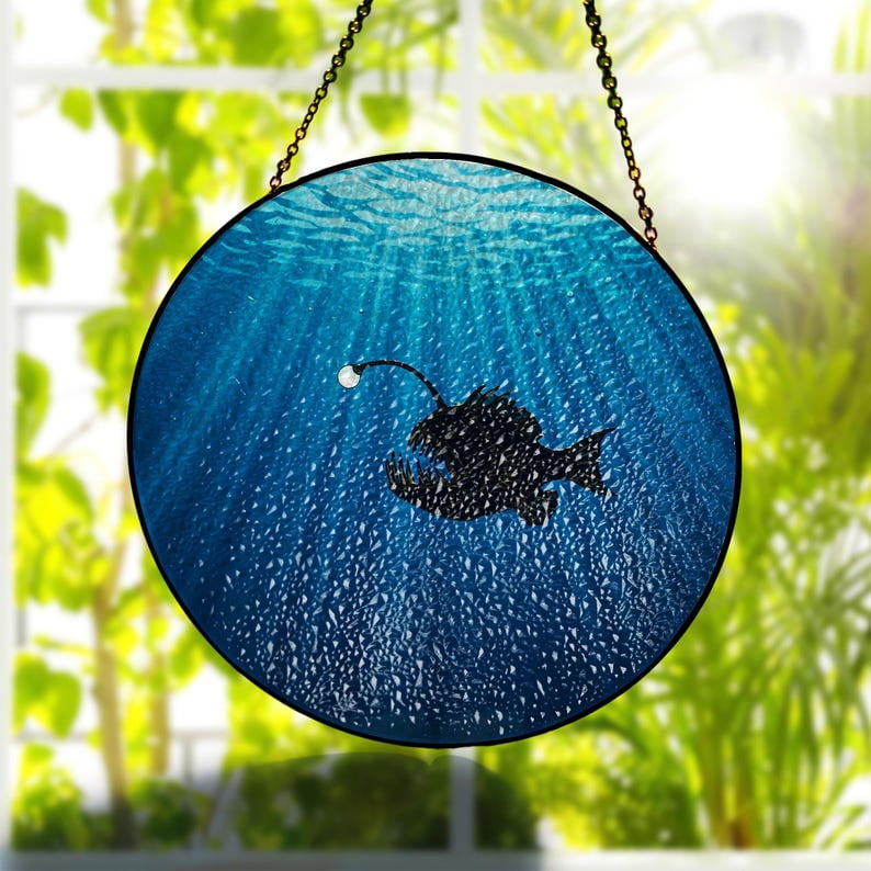 Anglerfish Suncatcher Glass Decor Blue Home House Window Wall Hangings ...