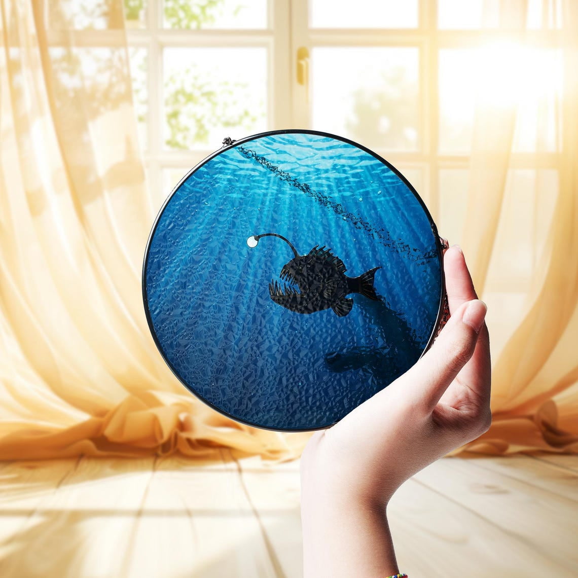 Anglerfish Suncatcher Glass Decor Blue Home House Window Wall Hangings ...
