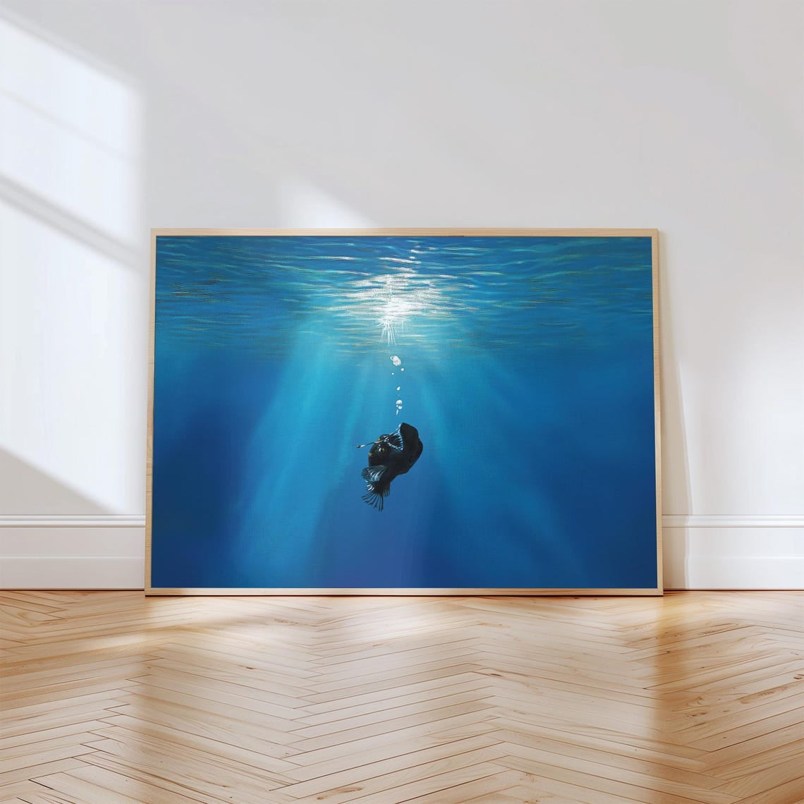 Anglerfish Wall Art Print, Dark Blue Deep Sea Aquatic Mysterious Ocean ...