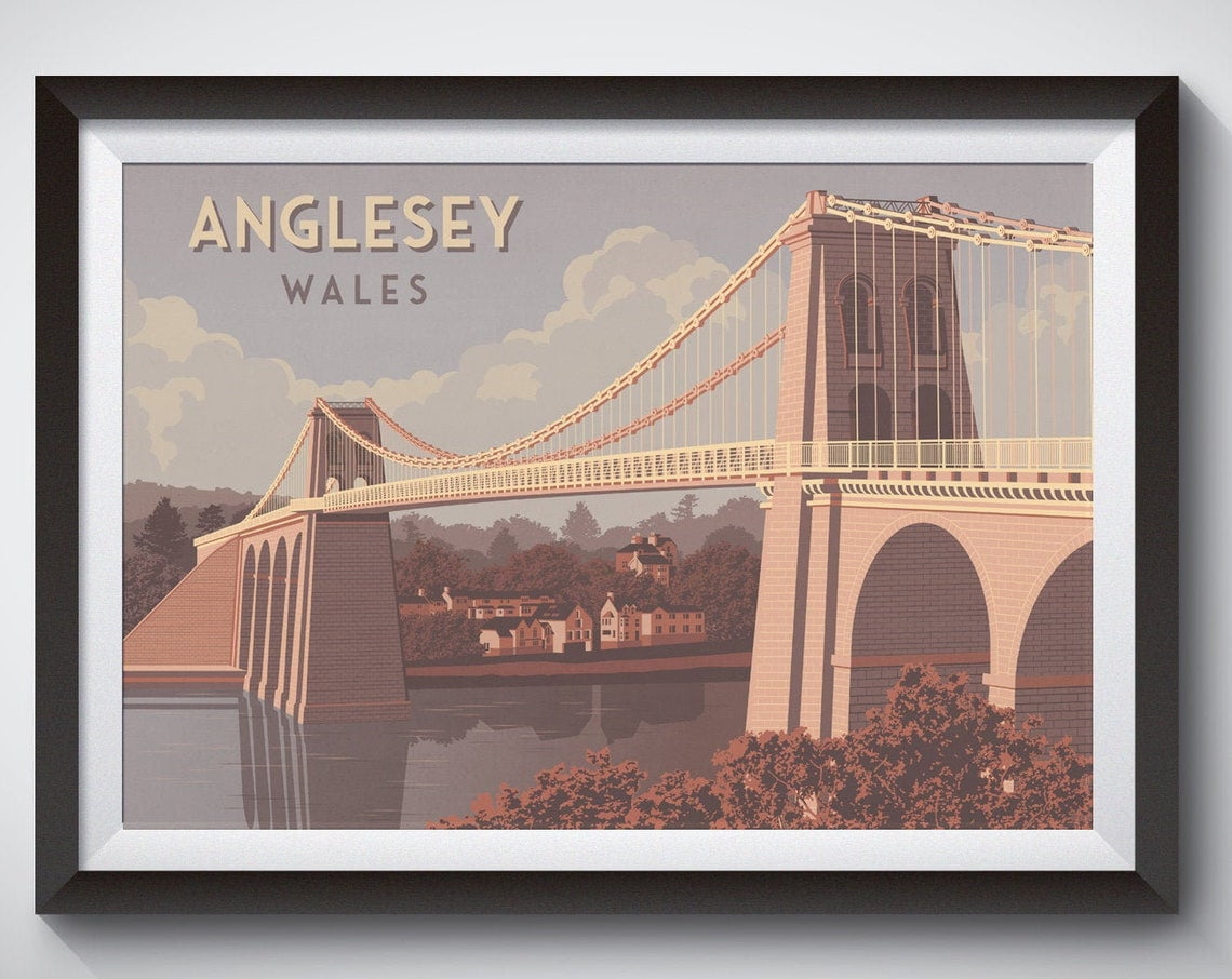 Anglesey Wales Travel Poster, North Wales Framed Print, Menai ...