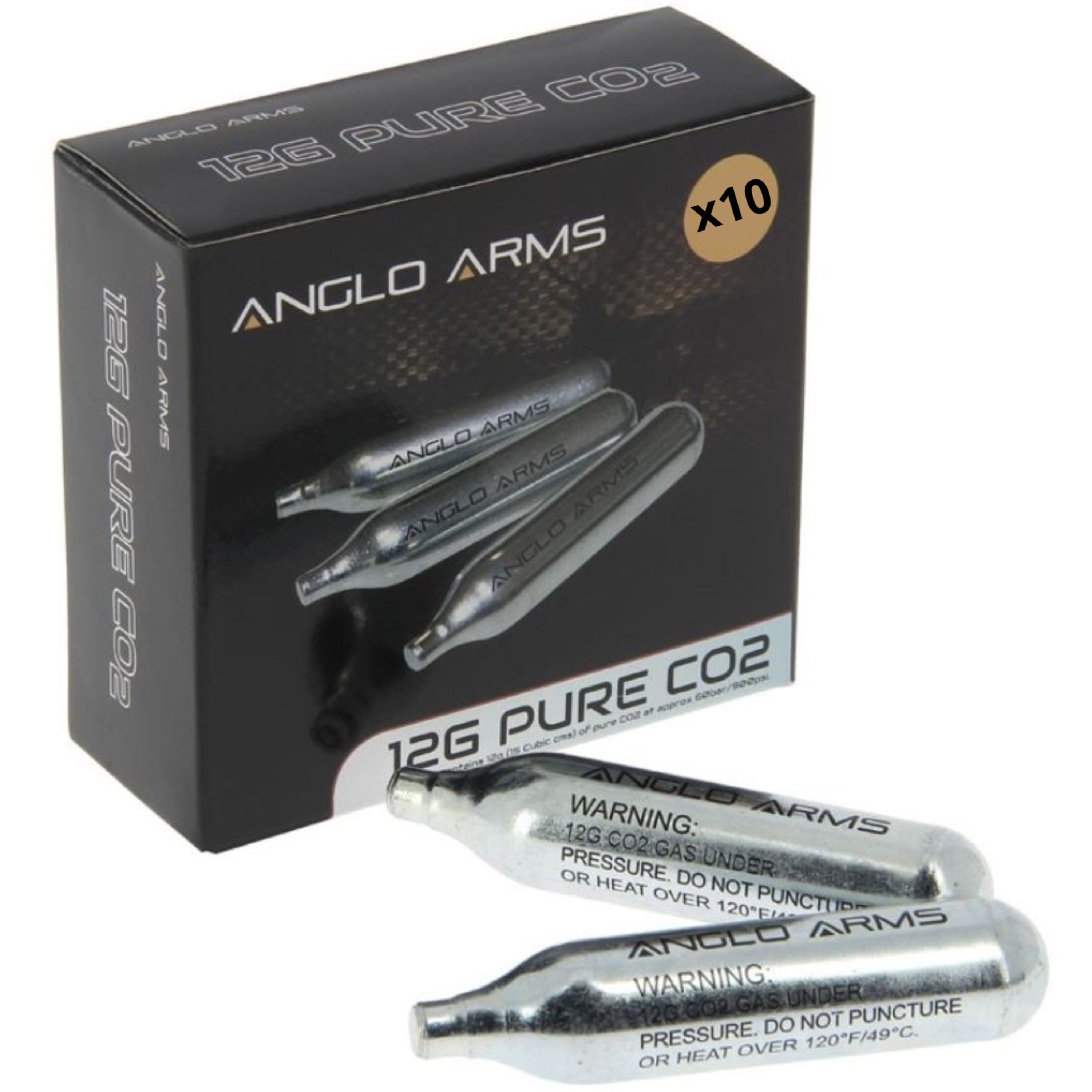 ANGLO ARMS 12g CO2 Cartridges, Pack of 10, for Airsoft Guns and Air ...
