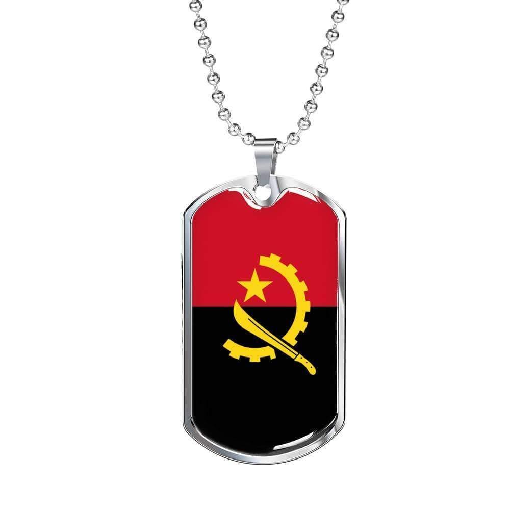 Angola Flag Necklace Stainless Steel or 18k Gold Dog Tag 24" - Walmart.com