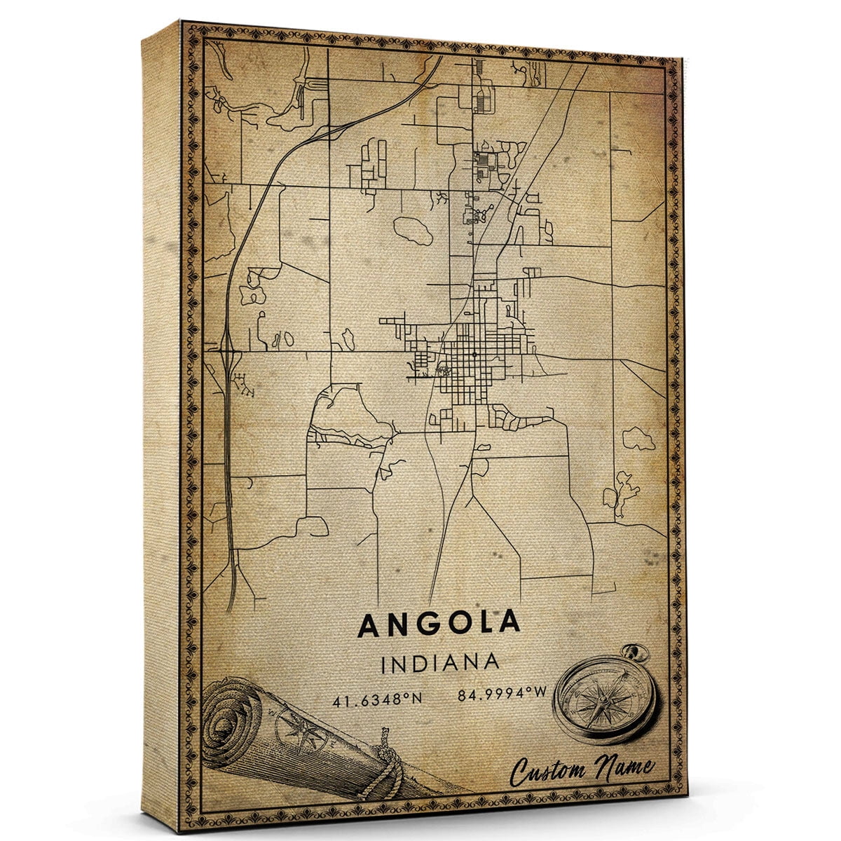 Angola Map Poster, Indiana Map Art Poster, Canvas, Angola Map City ...