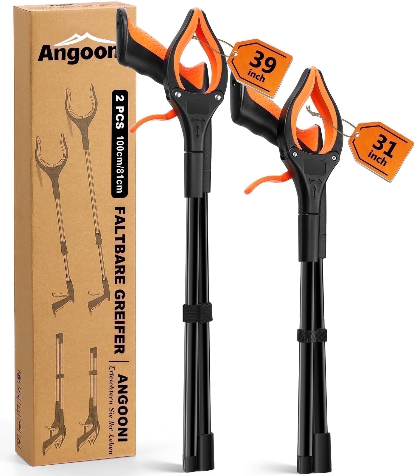 Angooni 2 Set of Folding Grabber Reacher Tool - 39" Aluminum Trash ...