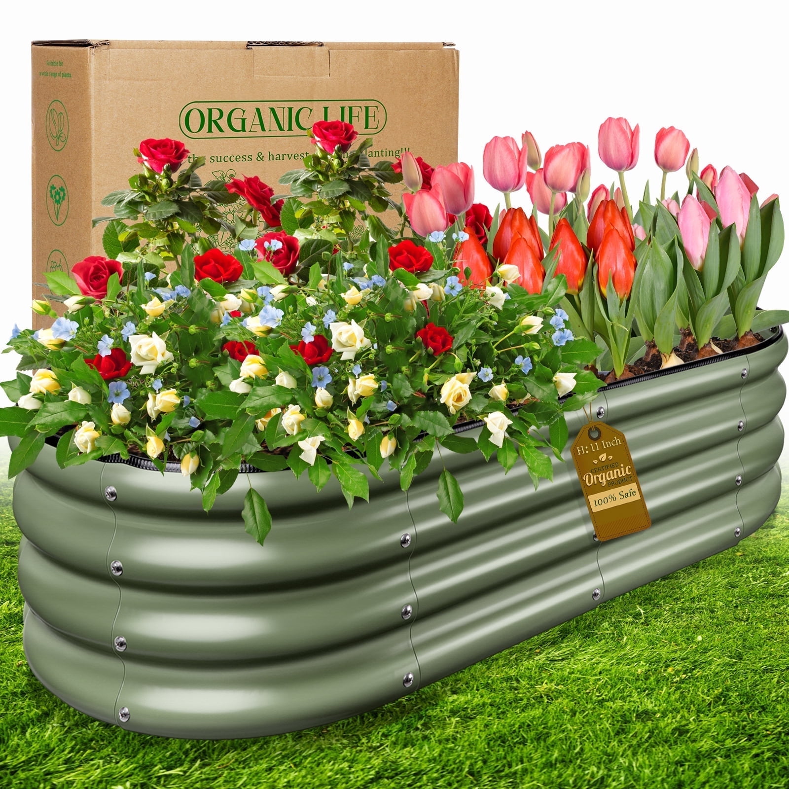 Angooni Olive Green 4x2x0.9ft Raised Garden Bed, Planter Boxes Outdoor ...