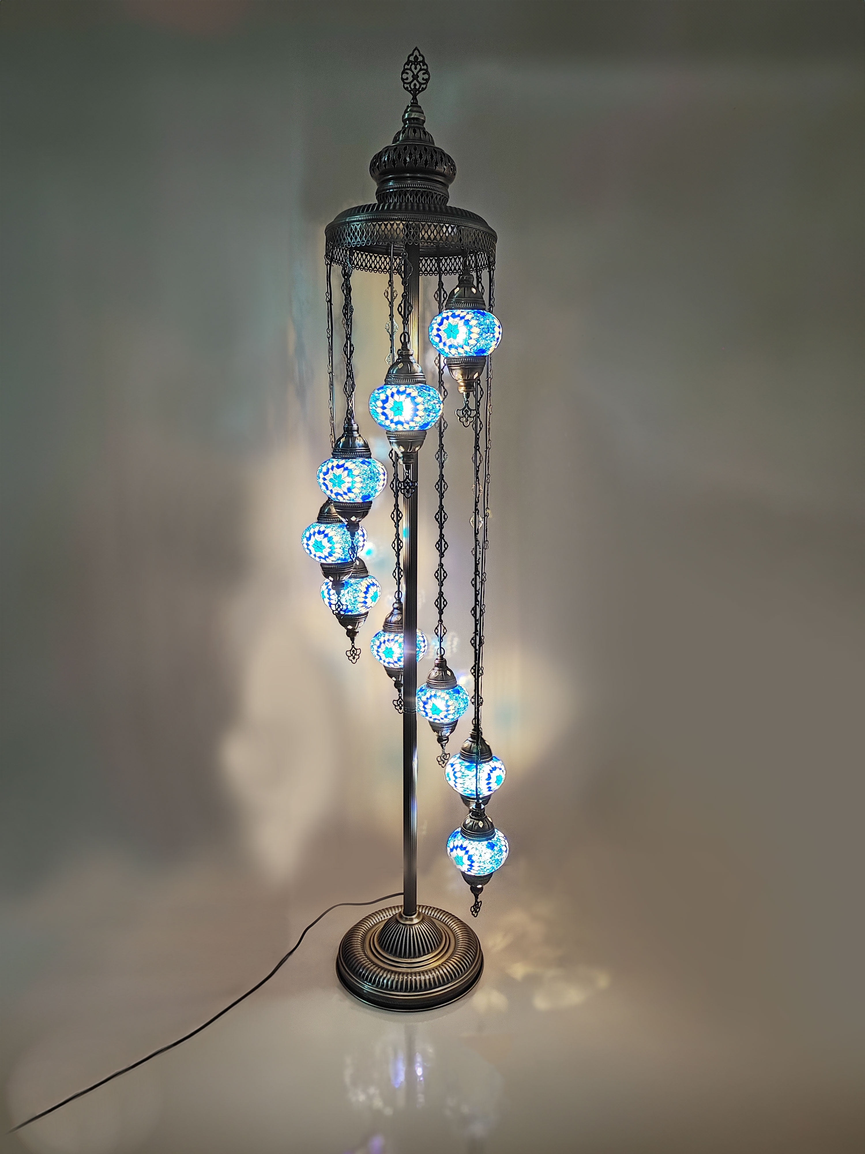 Angora Mert 9 Globe Standing Turkish Lamp - Blue | Turkish Moroccan ...