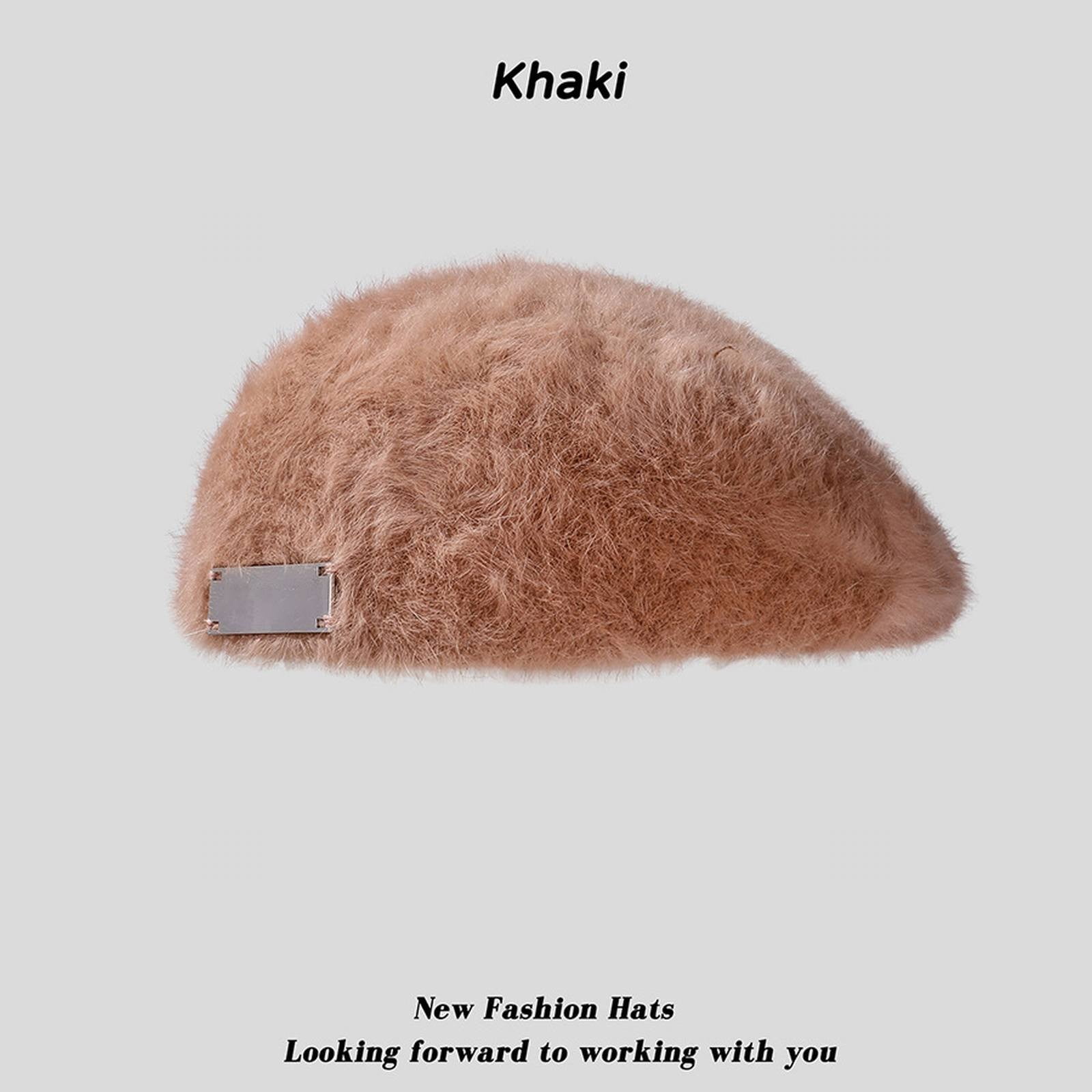 Angora Wool Beret with Metal Logo | Luxurious Winter Hat for Women ...