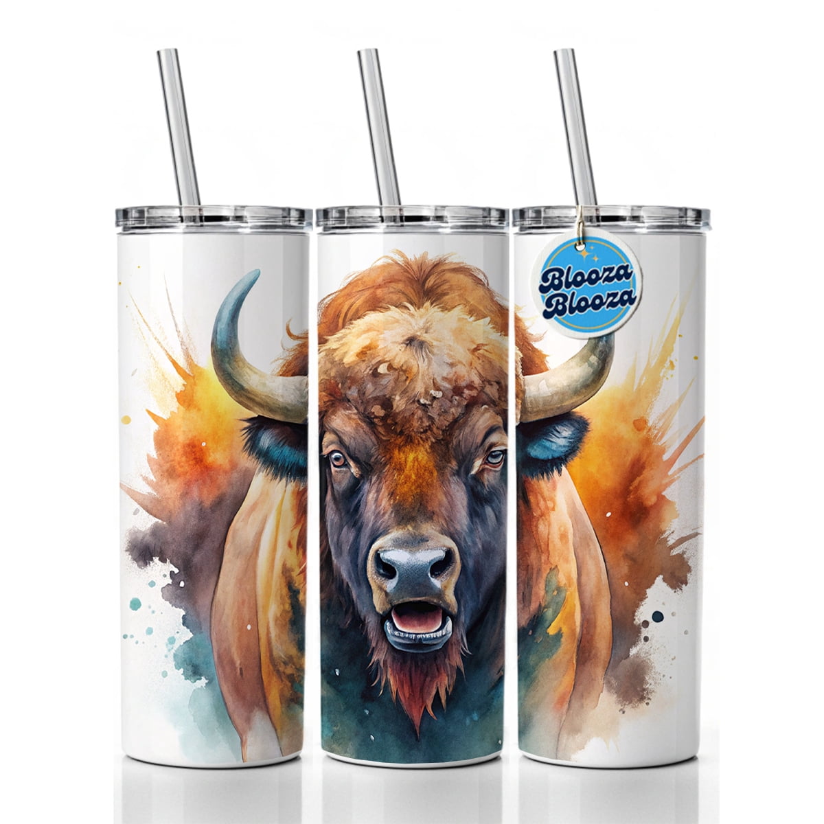 Angry American Bison Buffalo Watercolor 20oz Insulated Water Bottle ...