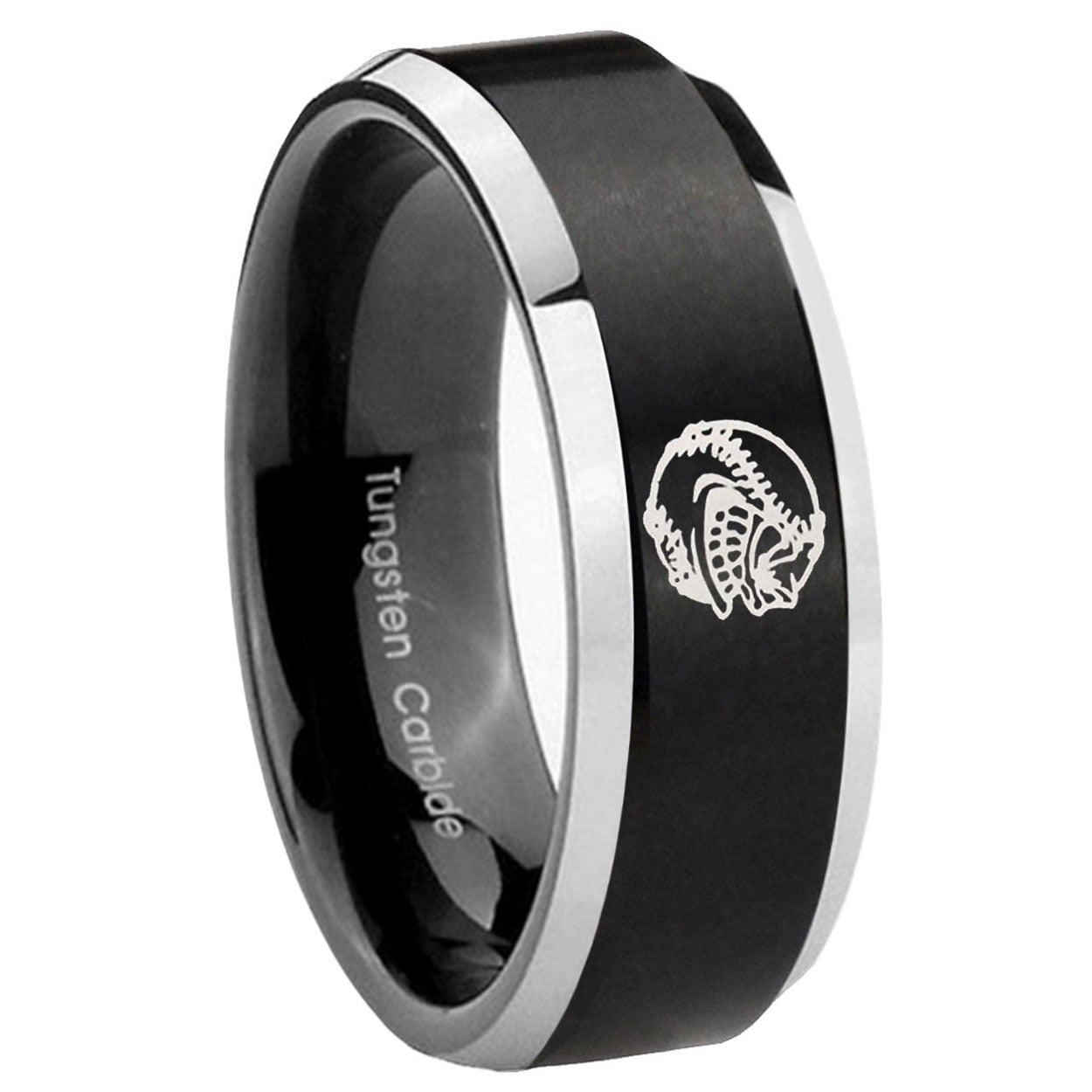 Angry Baseball 8MM Beveled Edge Brush Black 2 Tone Tungsten Men's Ring ...