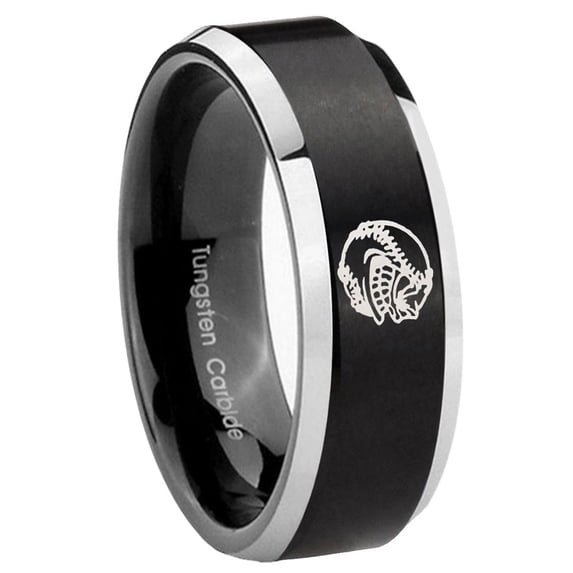 Angry Baseball 8MM Beveled Edge Brush Black 2 Tone Tungsten Men's Ring ...