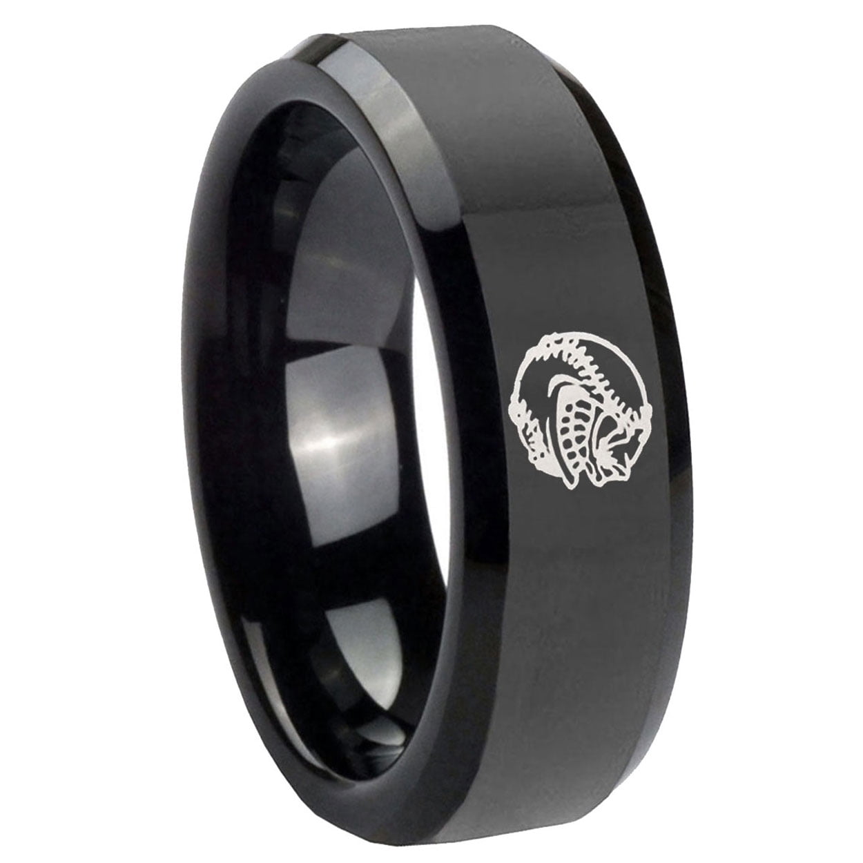 Angry Baseball 8MM Beveled Edge Polish Black Tungsten Men's Ring ...